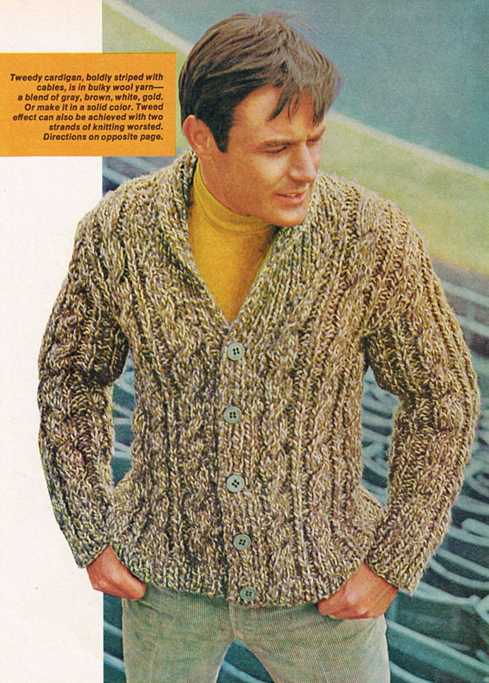 Vintage Knitting Pattern Mens Cable Cardigan in Tweed PDF - Etsy