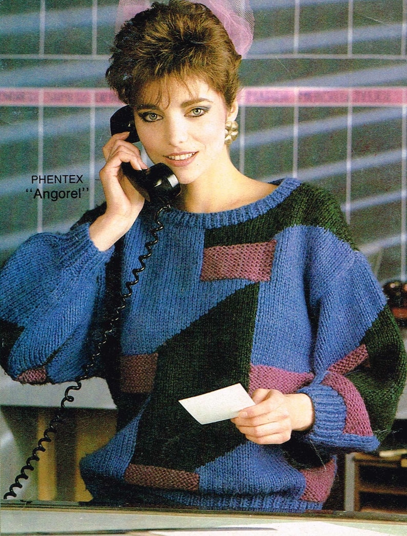 Vintage Knitting Pattern Womens 90s Geometric Sweater PDF Download ...