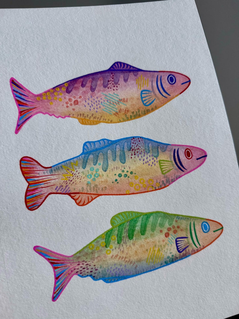 Rainbow Fish - Original Watercolour & Acrylic Painting - Etsy