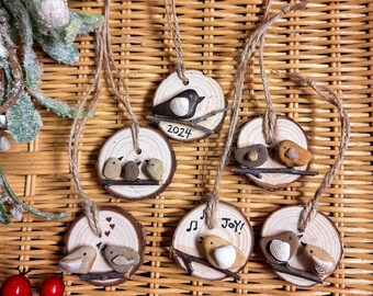 Mini Robin Pebble Art Christmas Ornaments Set of 6 - Etsy