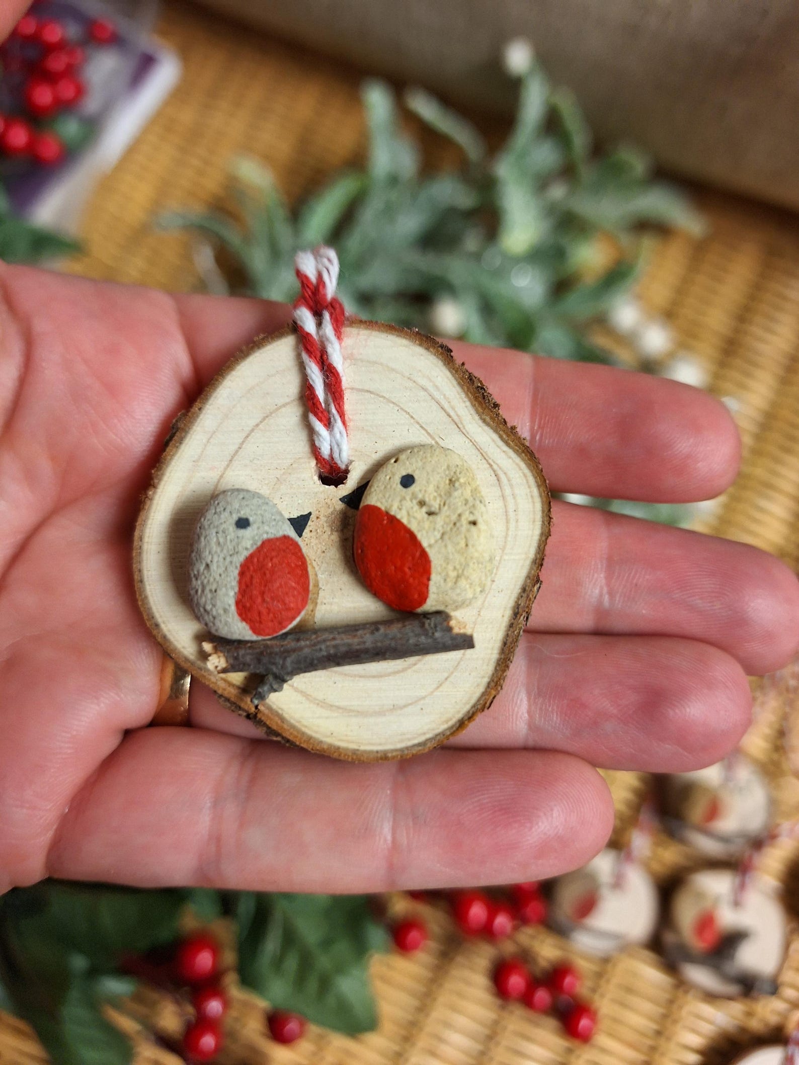 Mini Robin Pebble Art Christmas Ornaments Set of 6 - Etsy