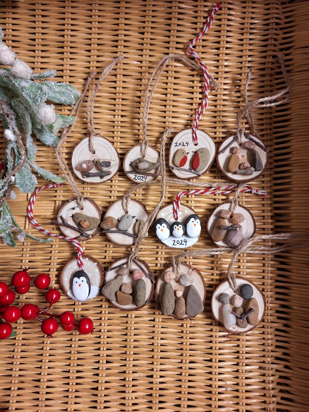 Mini Pebble Art Christmas Ornaments mix and Match Set of 6 - Etsy UK