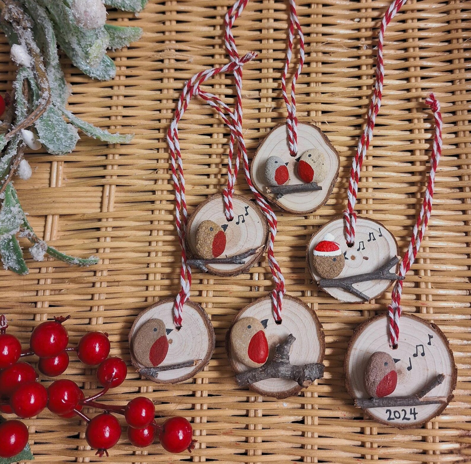 Mini Robin Pebble Art Christmas Ornaments Set of 6 - Etsy
