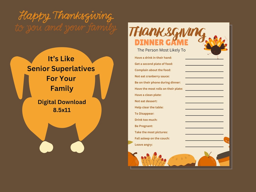 Thanksgiving Dinner Party Game Printable Thanksgiving Dinner Game Digital Party Game ...