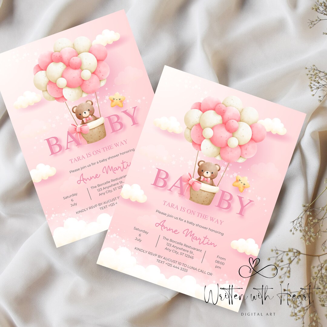 Baby Shower Invitation We Can Bearly Wait Pink Teddy Bear Design, Hot ...