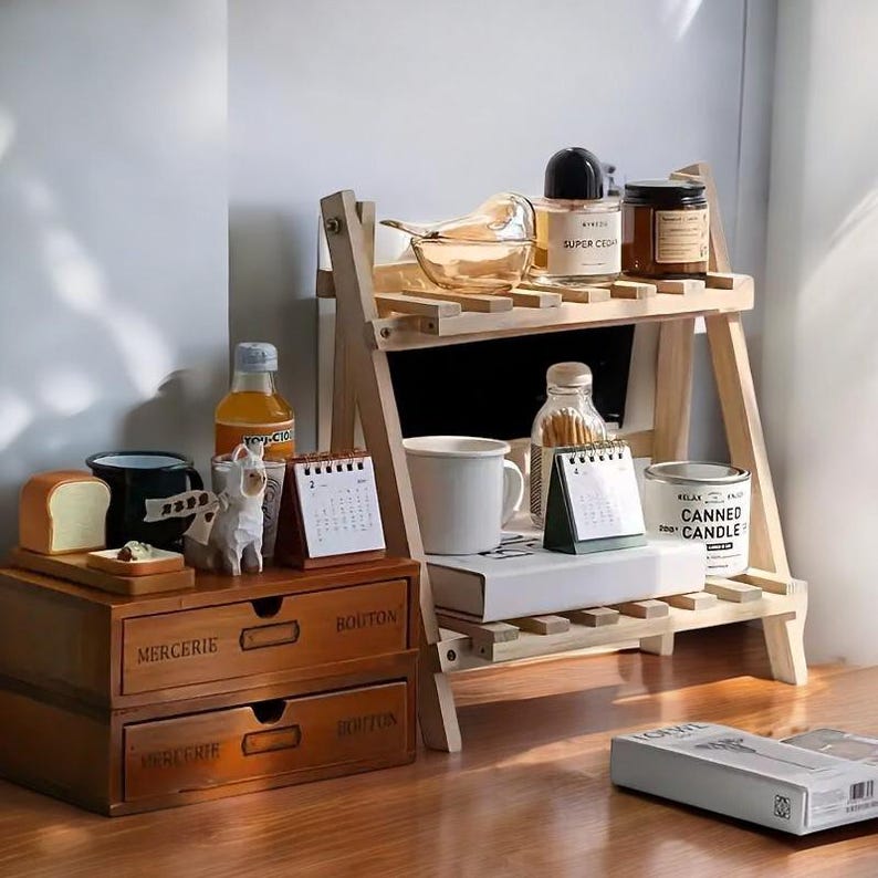 Wooden Storage Shelf 2-tier Desktop - Etsy