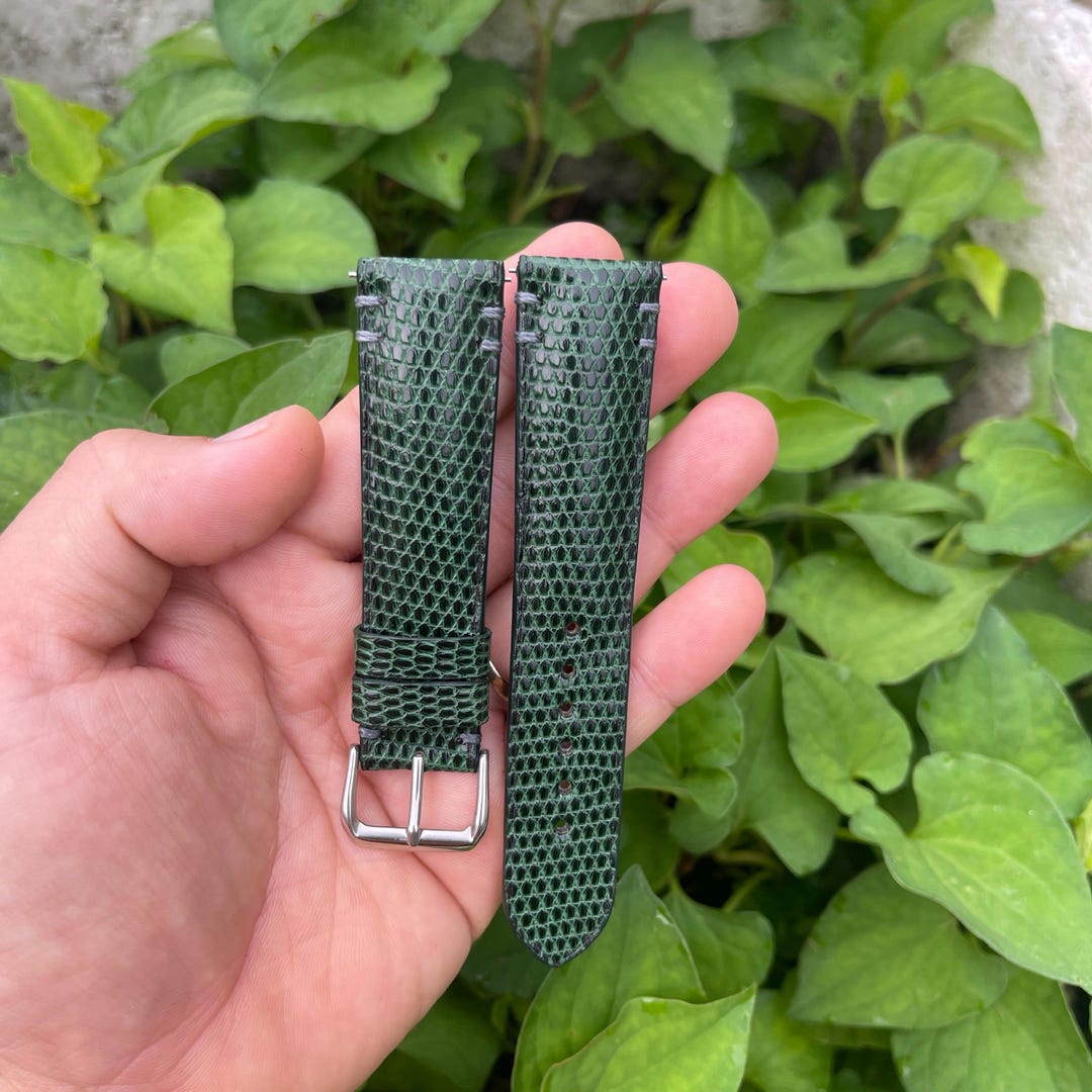 22mm Green Genuine Lizards Leather Watch Wrist Strap Band Buckle ...