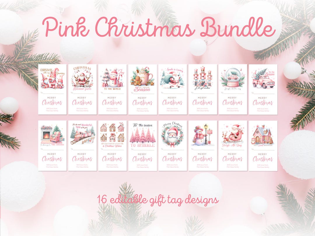 Pink Christmas Gift Tags | Editable Canva Template (digital Download ...