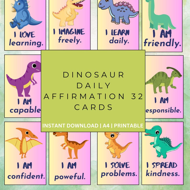 Dinosaur Positive Affirmation Cards for Kids 32 Printable Encouragement ...