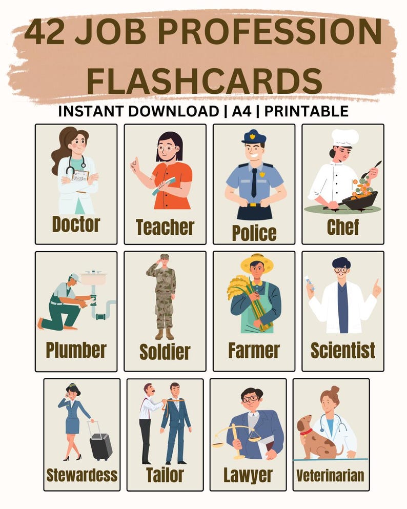 32 Professions Flash Cards Community Helpers and Jobs Flashcards for ...