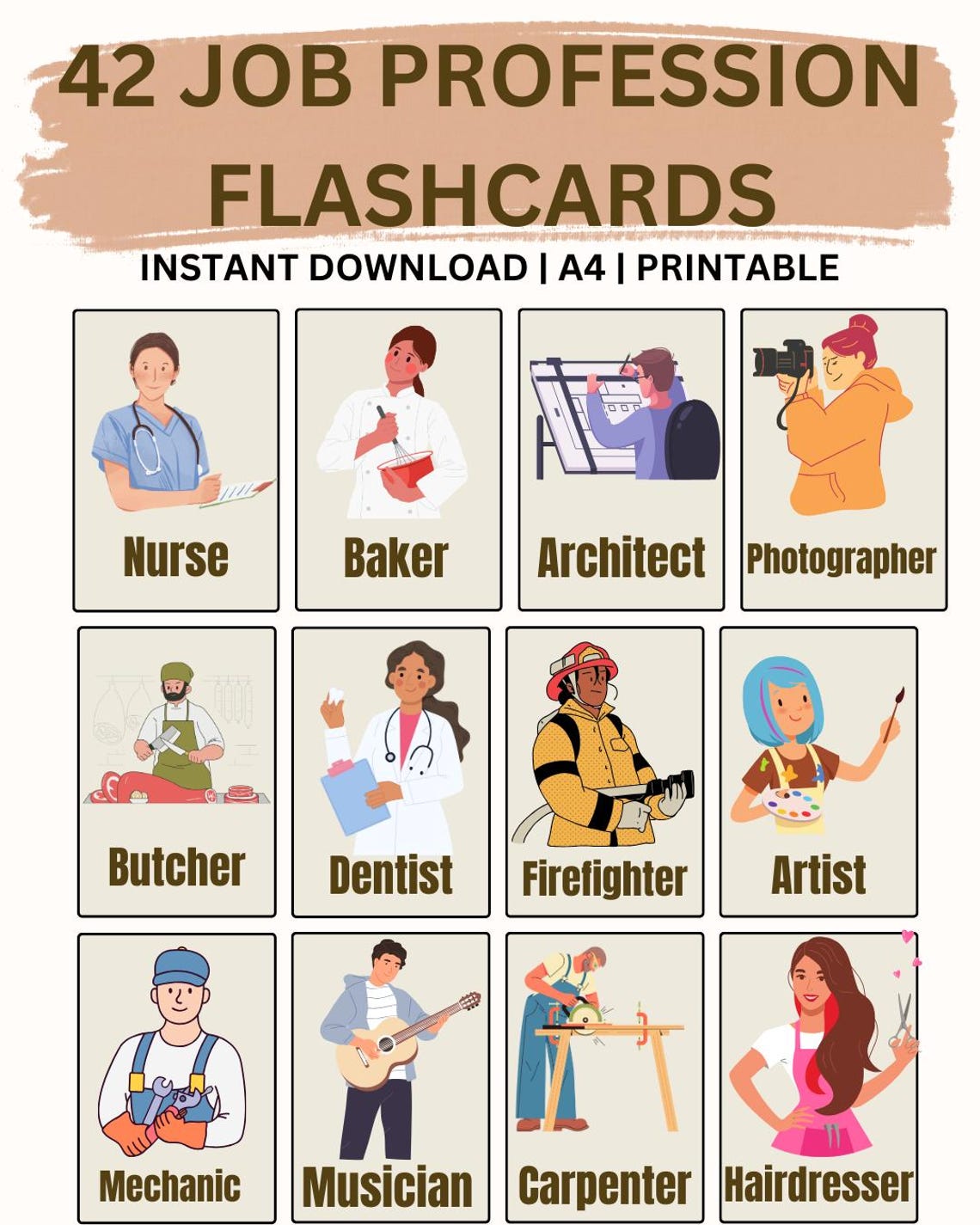32 Professions Flash Cards Community Helpers and Jobs Flashcards for ...