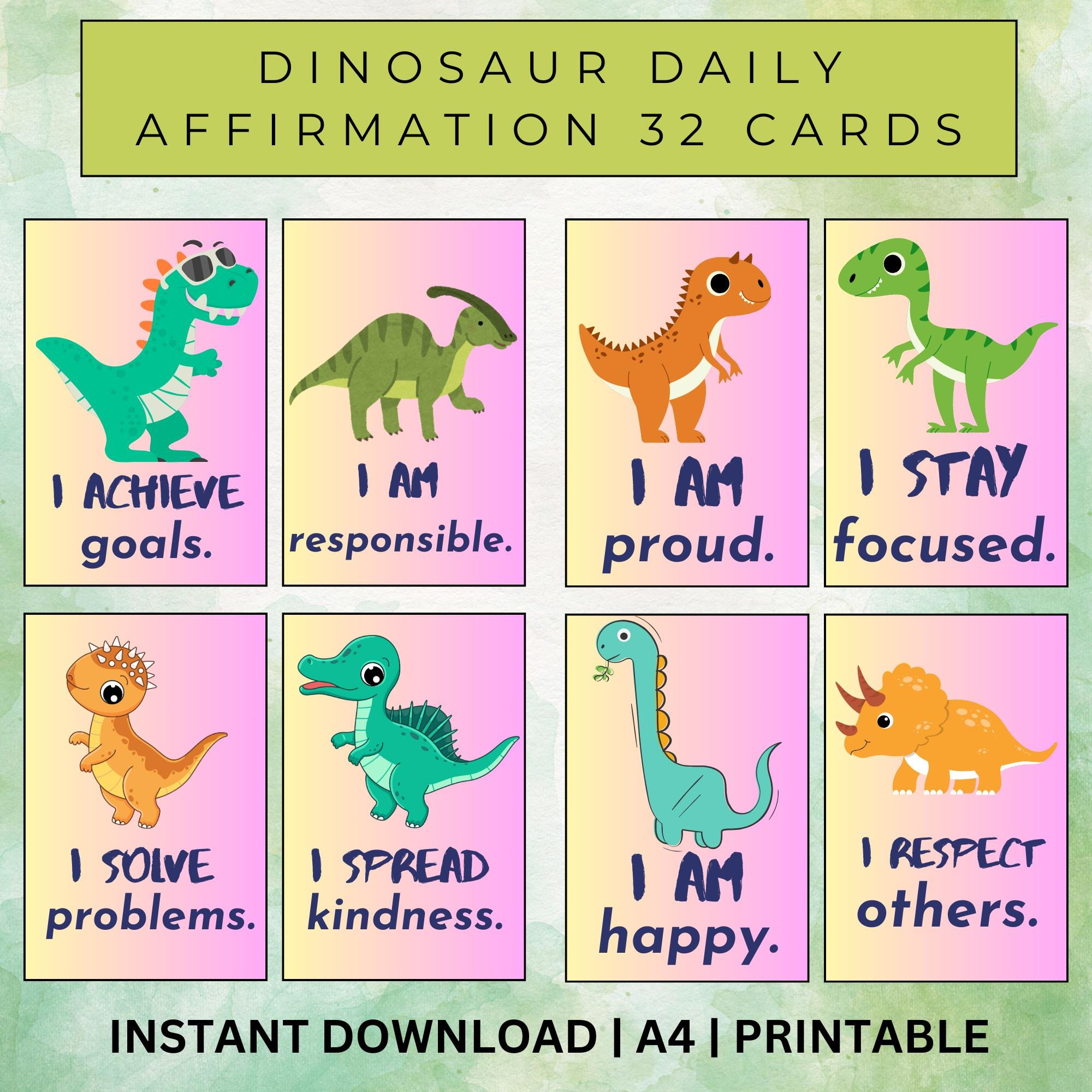 Dinosaur Positive Affirmation Cards for Kids 32 Printable Encouragement ...