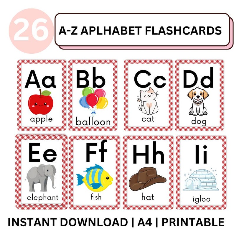26 Printable ABC Flash Cards Educational Alphabet Cards Learn Abcs With ...