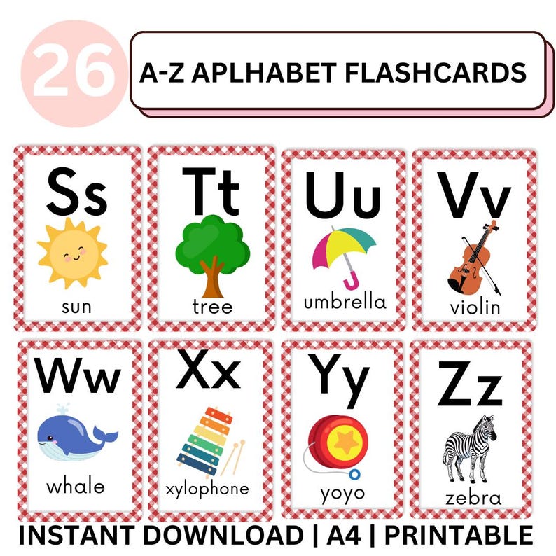 26 Printable ABC Flash Cards Educational Alphabet Cards Learn Abcs With ...
