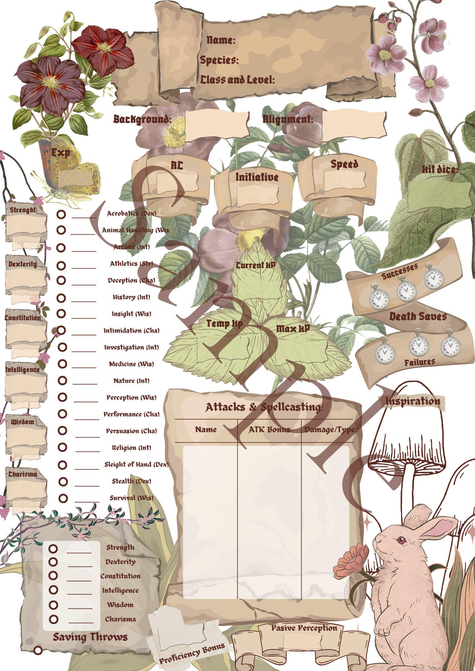 Dnd 5e Nature Druid Character Sheet - Printable Download for Dungeons ...