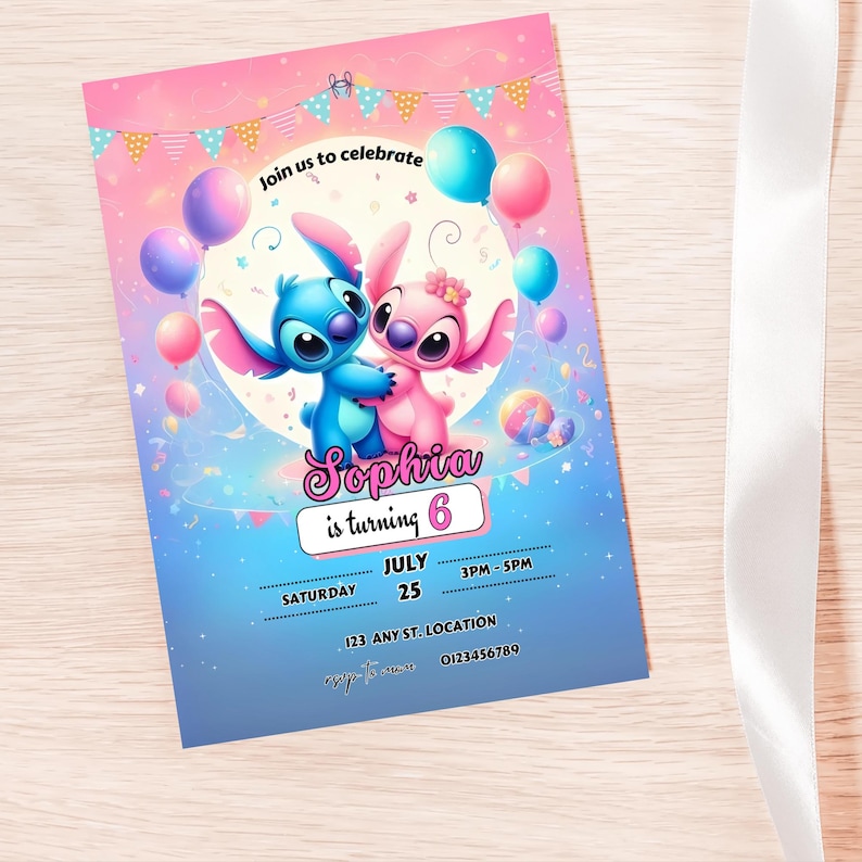 Stitches and Angels Birthday Invitation, Stitch Birthday Party ...