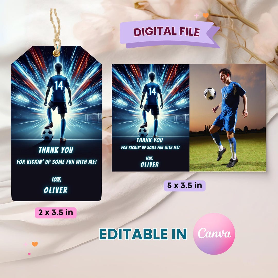 Soccer Birthday Thank You Tags: 14th Birthday Party Favors (digital ...