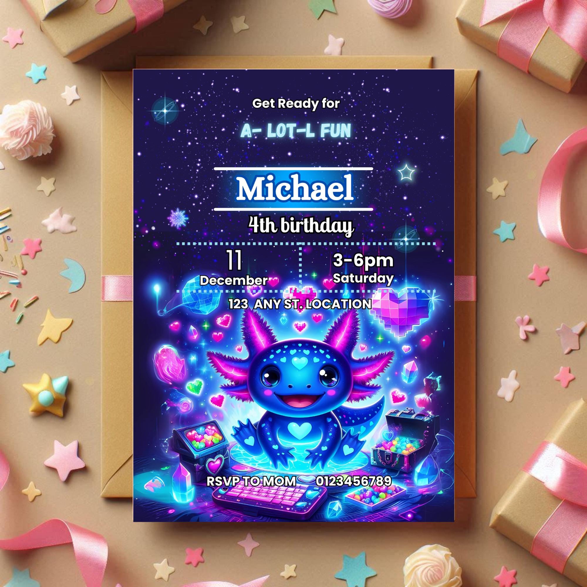 Axolotl Boys, Axolotl Birthday, Axolotl Invitation, Cute Axolotl ...