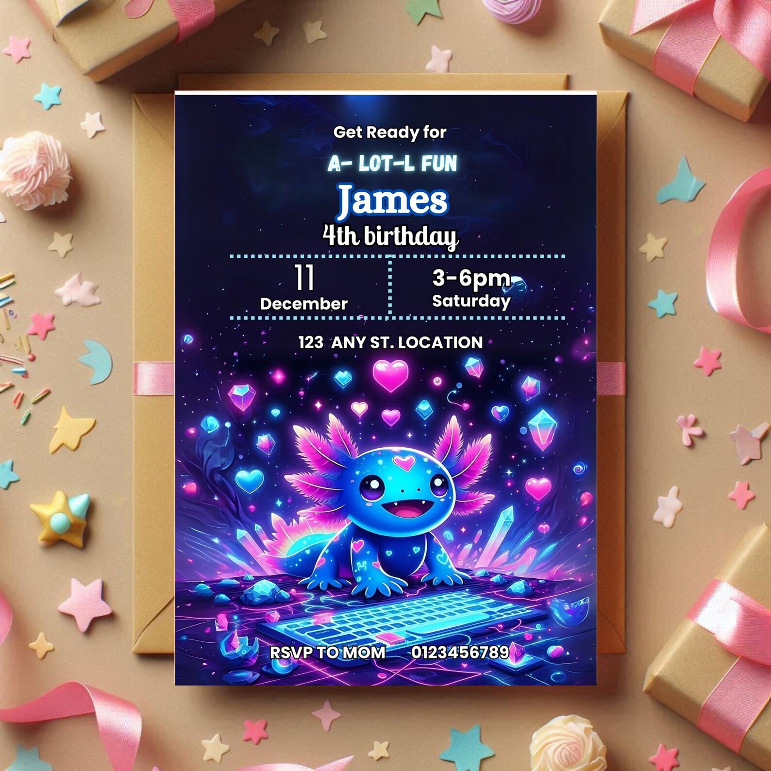 Axolotl Boys, Axolotl Birthday, Axolotl Invitation, Cute Axolotl ...