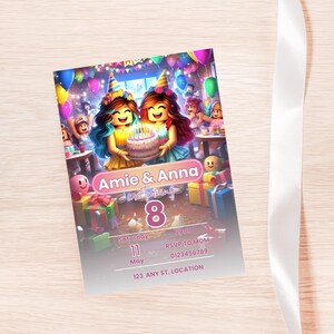 Roblox Editable Party Template, Twin Girl Gamer Invitation, Editable ...
