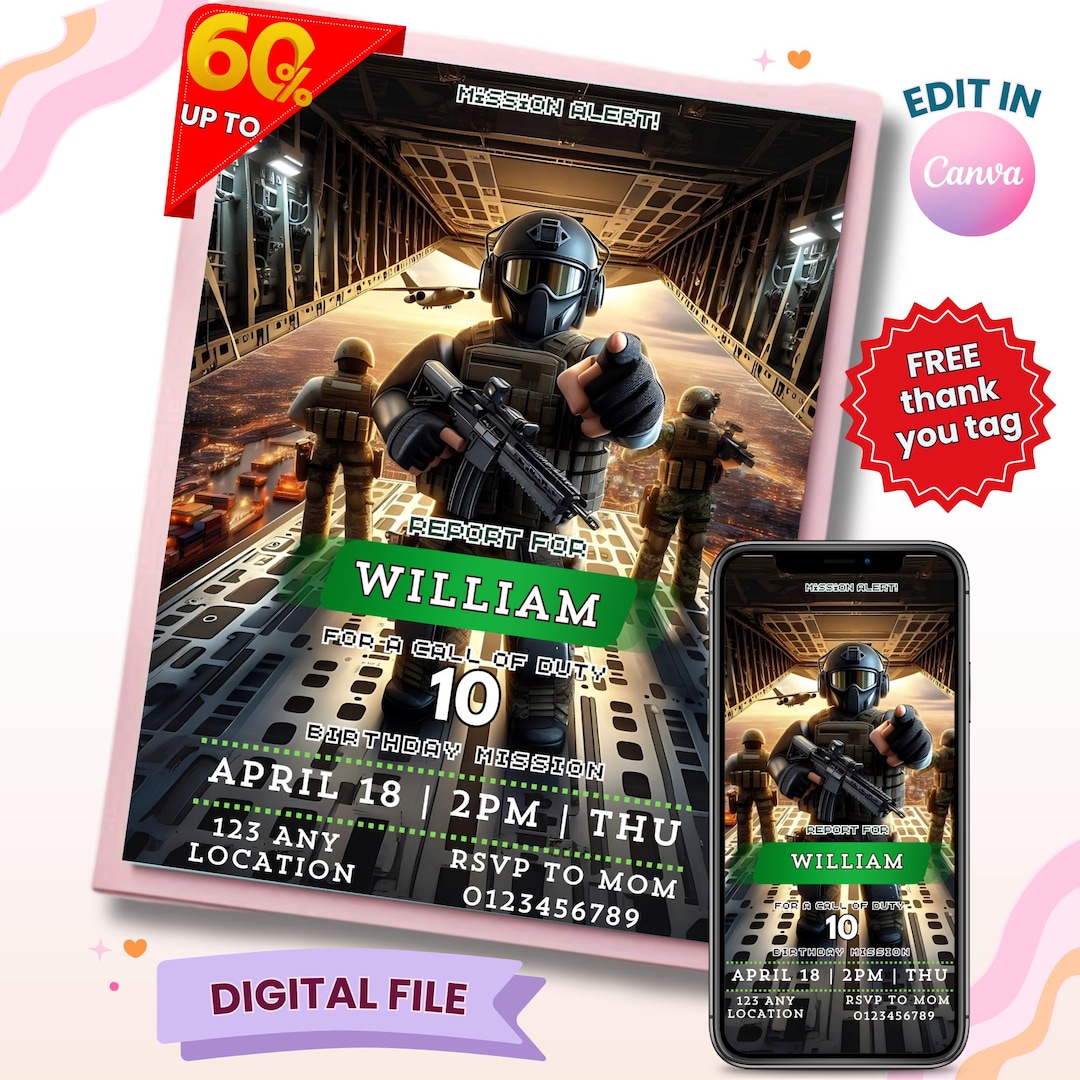 Call of Duty Birthday, Military Party Invitation, Gamer Party ...
