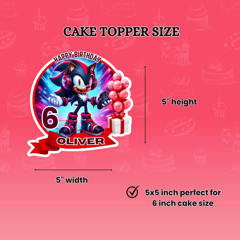 Shadow Sonic Cake Topper, Kids Birthday Cake Topper, Shadow Gamer ...