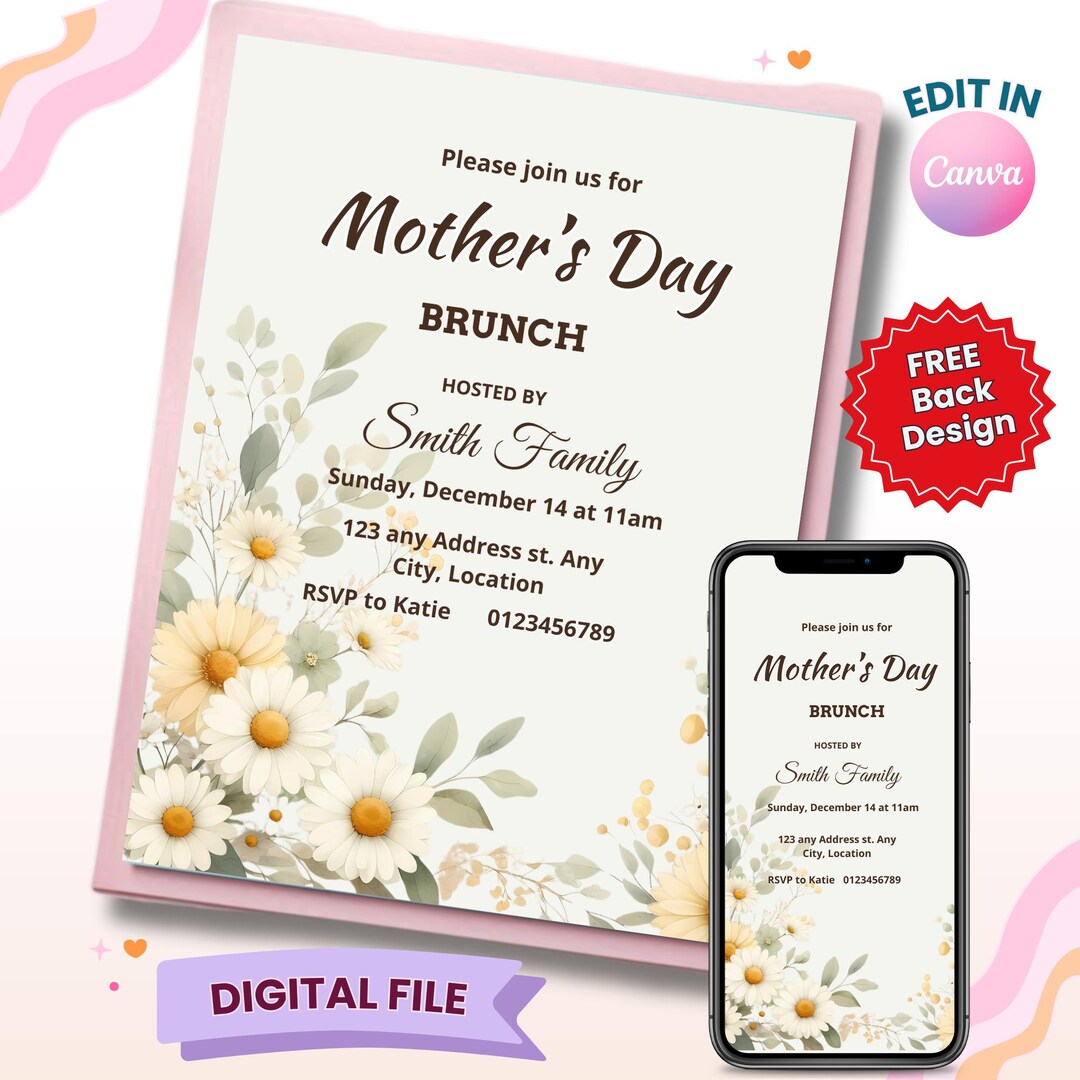 Mothers Day Invitation, Mothers Day Poster, Mothers Day Brunch ...