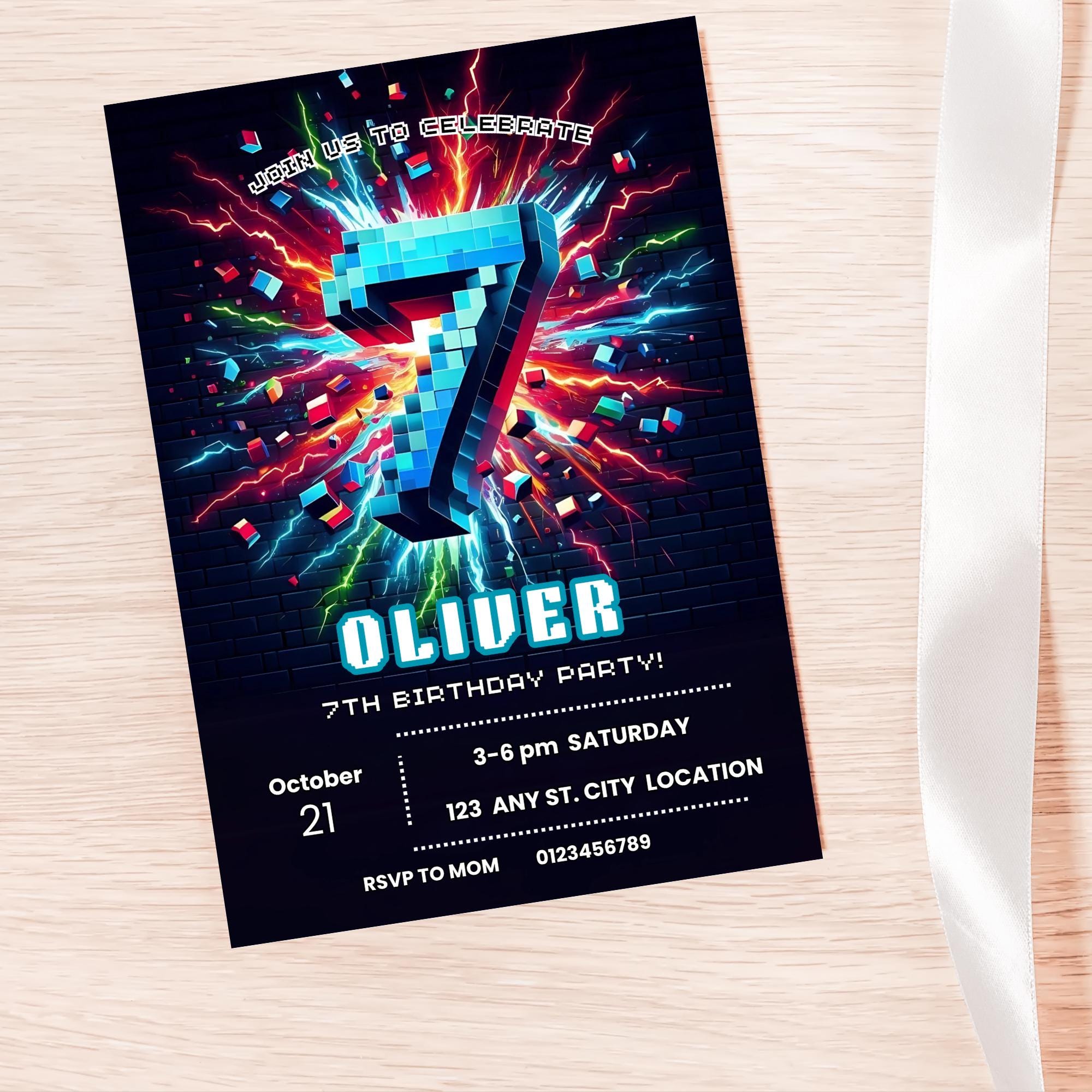 7th Birthday Boy, Editable 7th Birthday Invitation, Number 7, Boy ...
