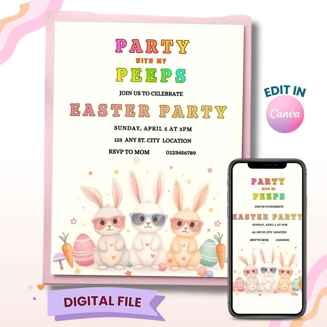 Easter Egg Hunt Invitation, Party With My Peeps, Easter Bunny Invite ...
