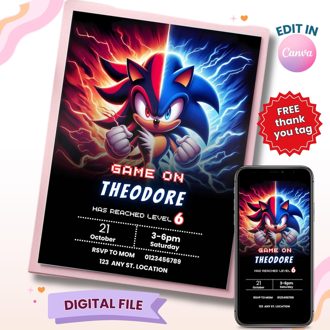 Sonic Birthday Invitation Instant Download, Sonic Shadow Birthday ...
