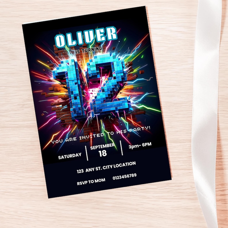 12th Birthday Invitation, Boy Invitation, Editable Birthday Party ...