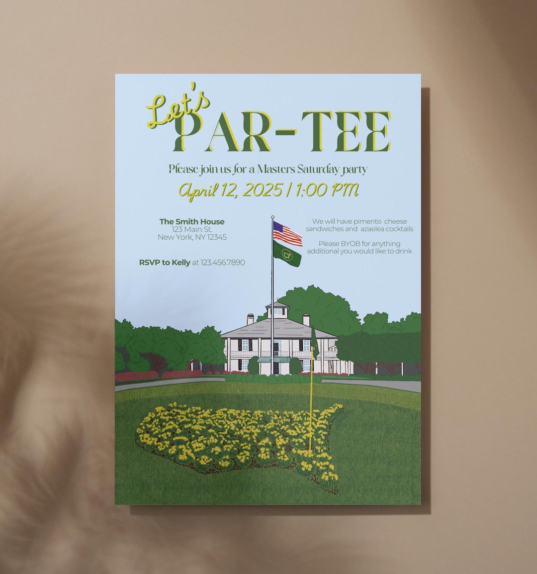 Masters Party Invitation With Augusta National Drawing - 4x6, 5x7 and ...