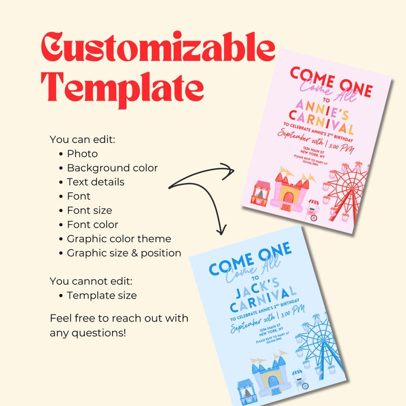 Carnival Fair Invitation Template - 4x6, 5x7 and Mobile Sizes - Etsy