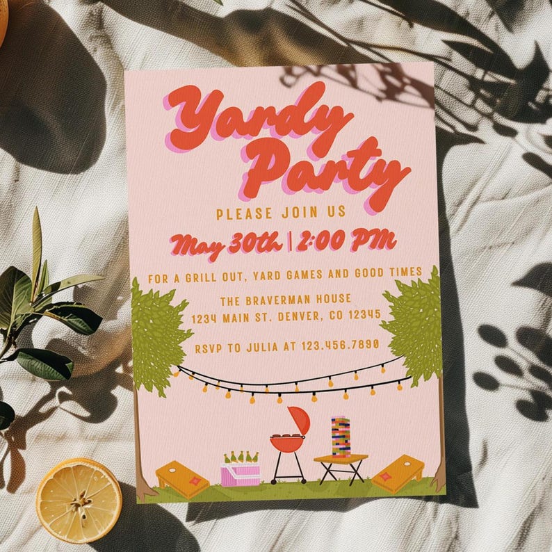 Backyard BBQ Party Invitation Template - 4x6, 5x7 and Mobile Sizes - Etsy