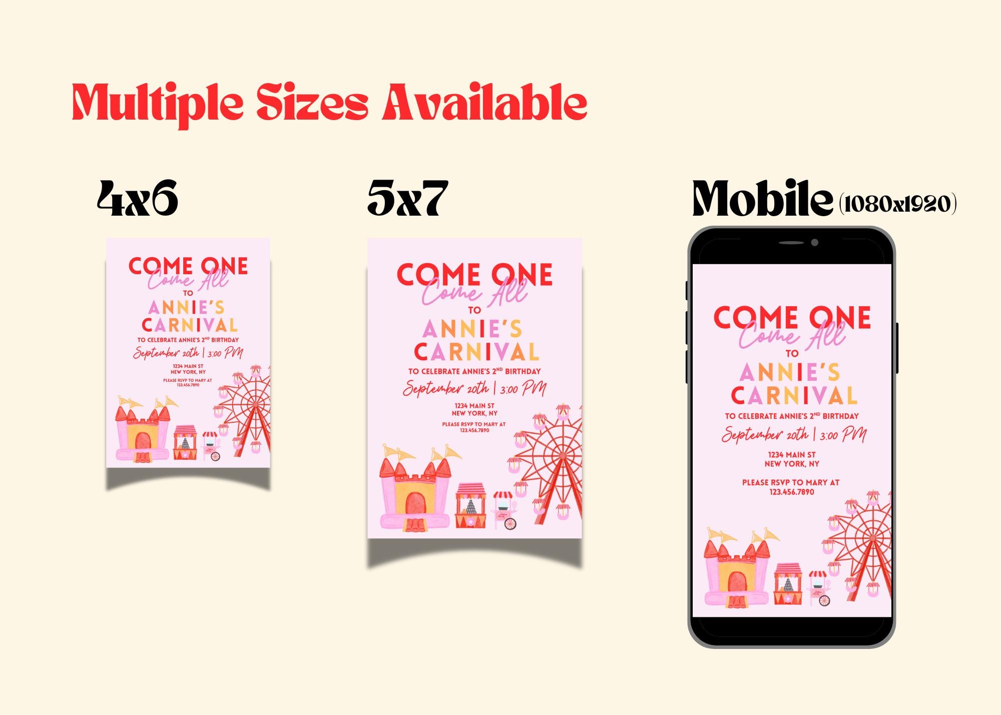Carnival Fair Invitation Template - 4x6, 5x7 and Mobile Sizes - Etsy
