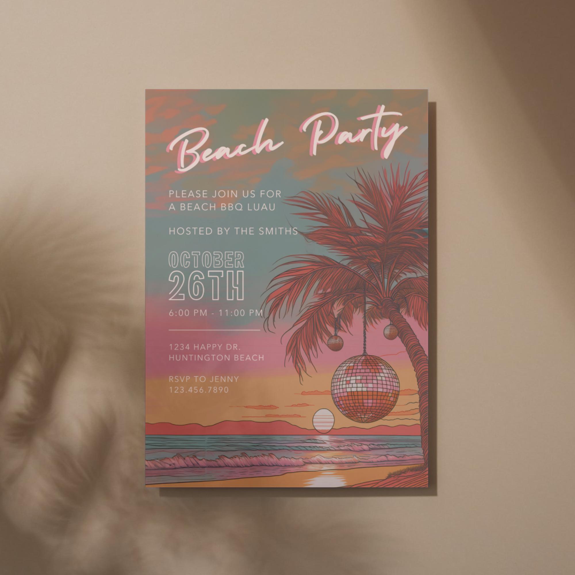 Customizable Disco Ball Beach Luau BBQ Party Invitation - 4x6 a 5x7 - Etsy