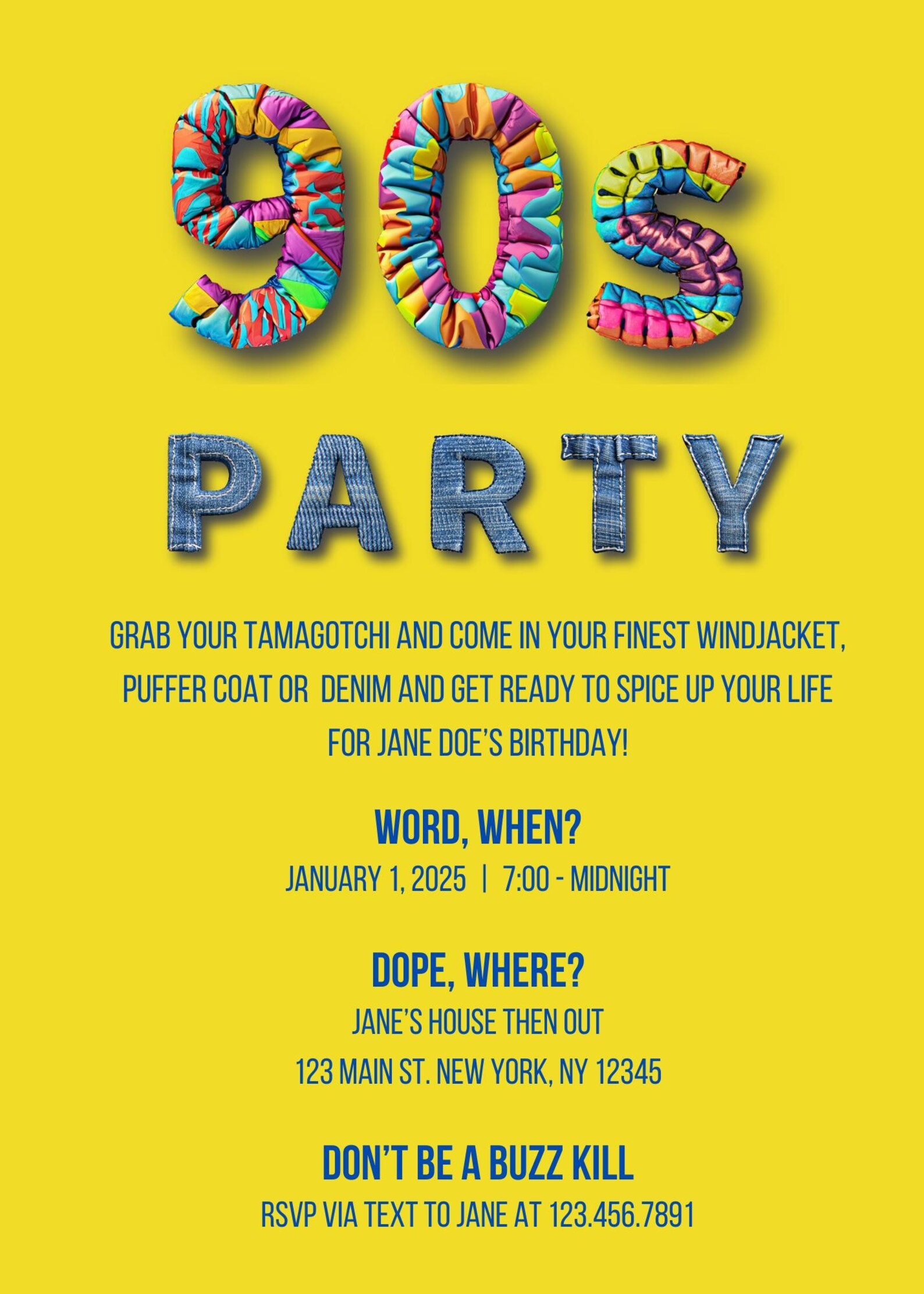 Editable 90s Puffer Coat Themed Party Invitation - Etsy
