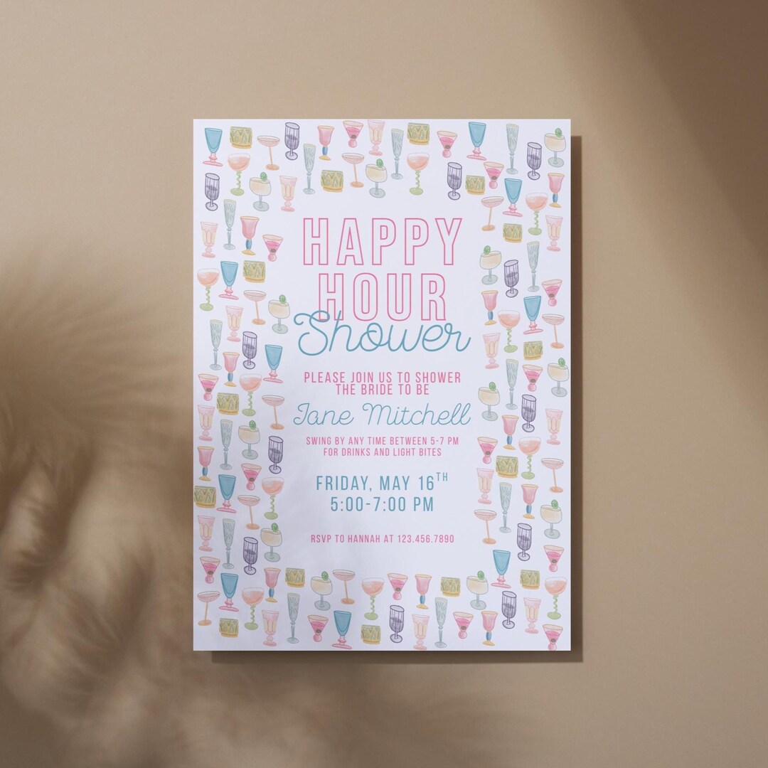 Happy Hour Shower Invitation Template - 4x6, 5x7 and Mobile Sizes ...