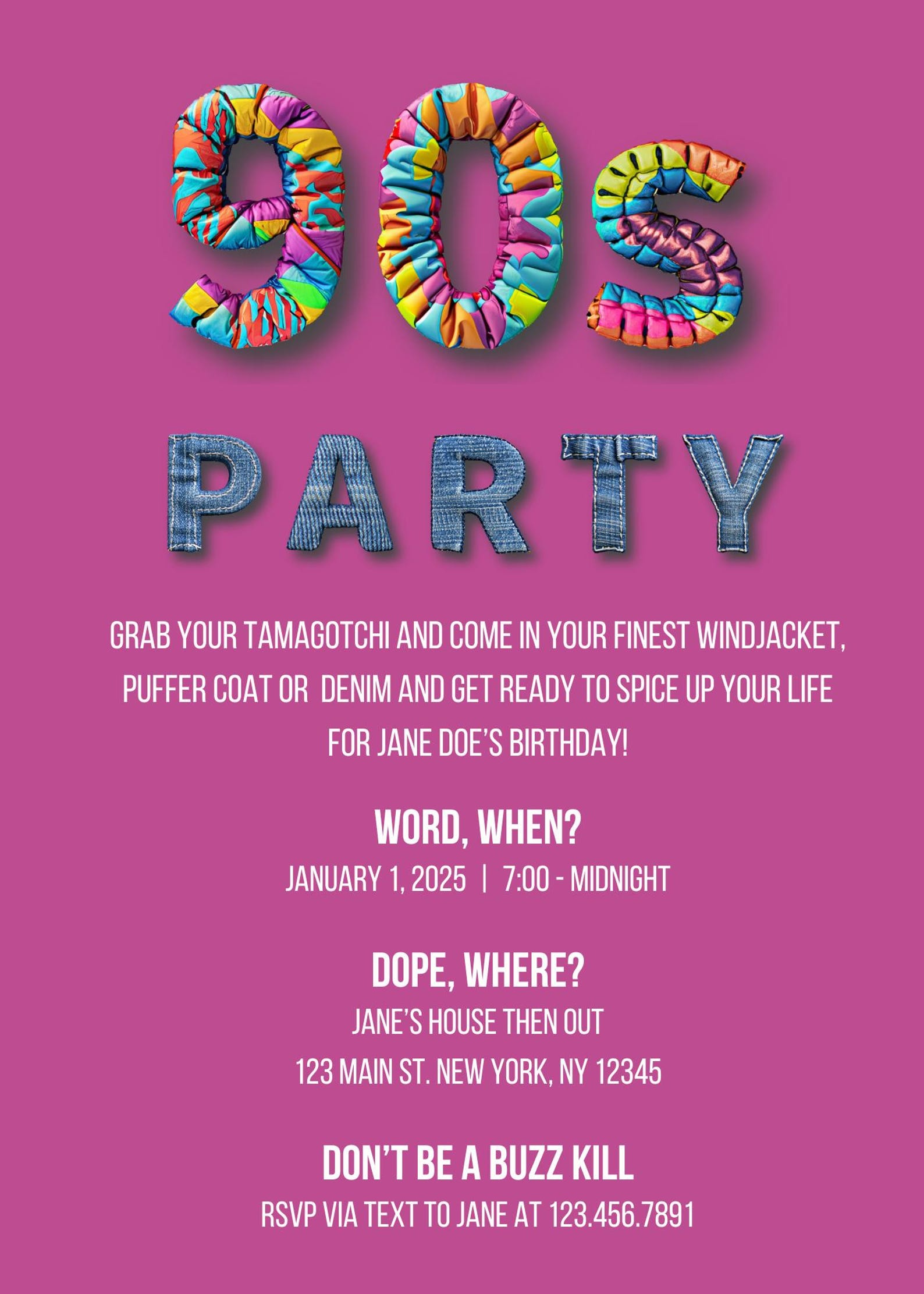 Editable 90s Puffer Coat Themed Party Invitation - Etsy