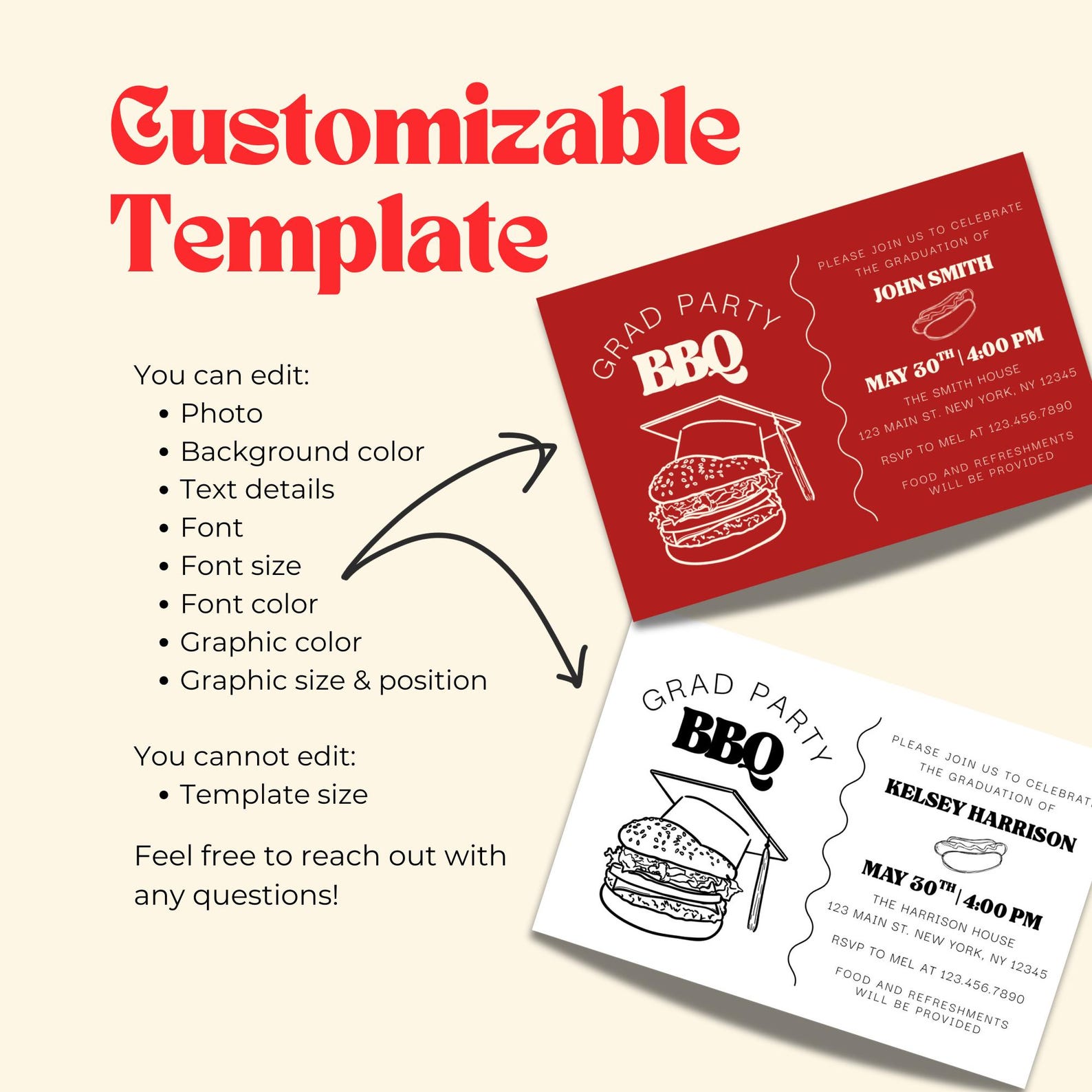 Photo Graduation BBQ Invitation Template - 6x4, 7x5 and Mobile Sizes - Etsy