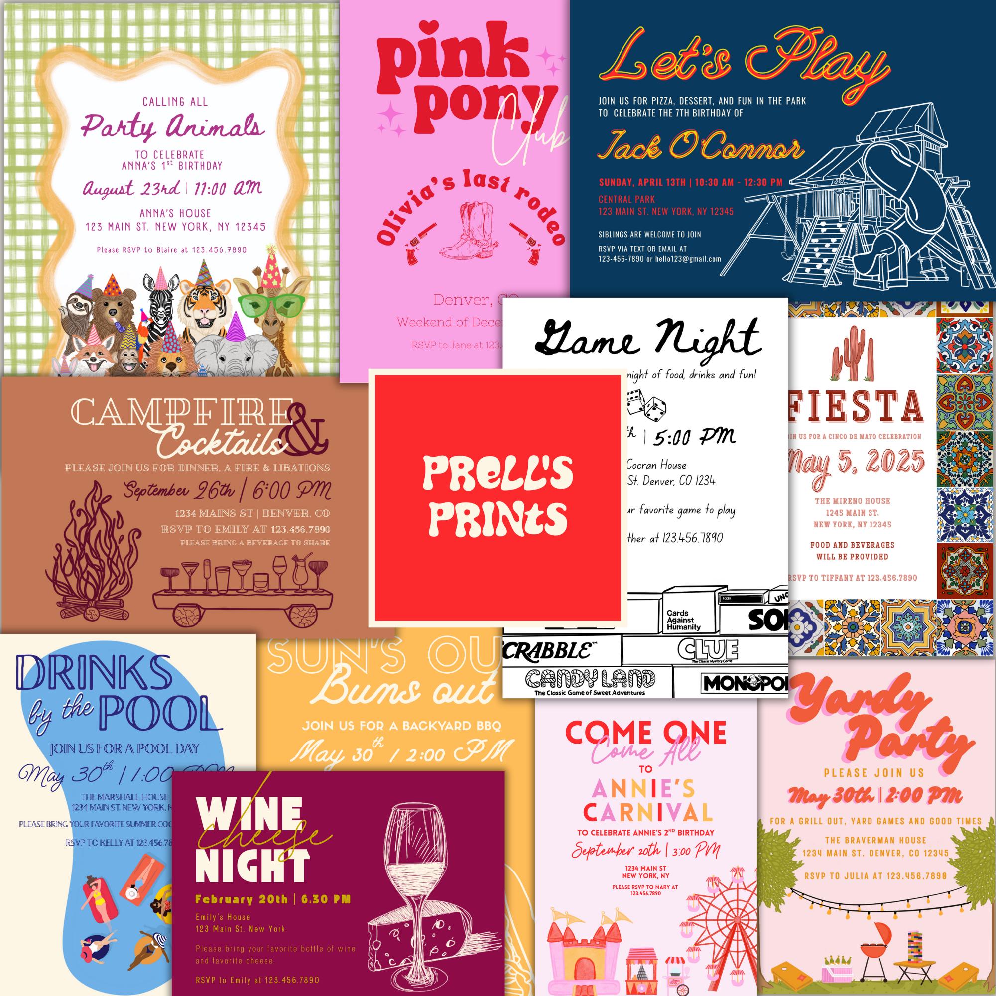 Hand-drawn Party Animal Dinner Party Invitation - 4x6, 5x7 and Mobile ...