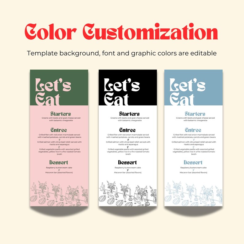 Colorful Food & Drink Doodle Menu Template - 4x3.375 and 5x7 - Etsy