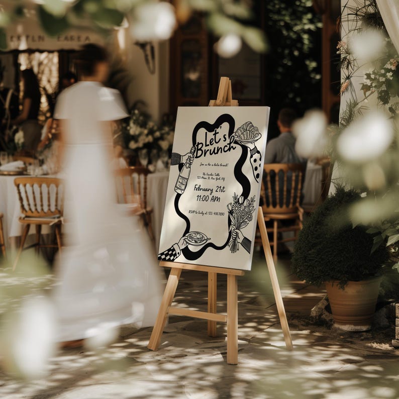 Hand-drawn Bridal Shower Brunch Invitation & Welcome Sign Templates - Etsy