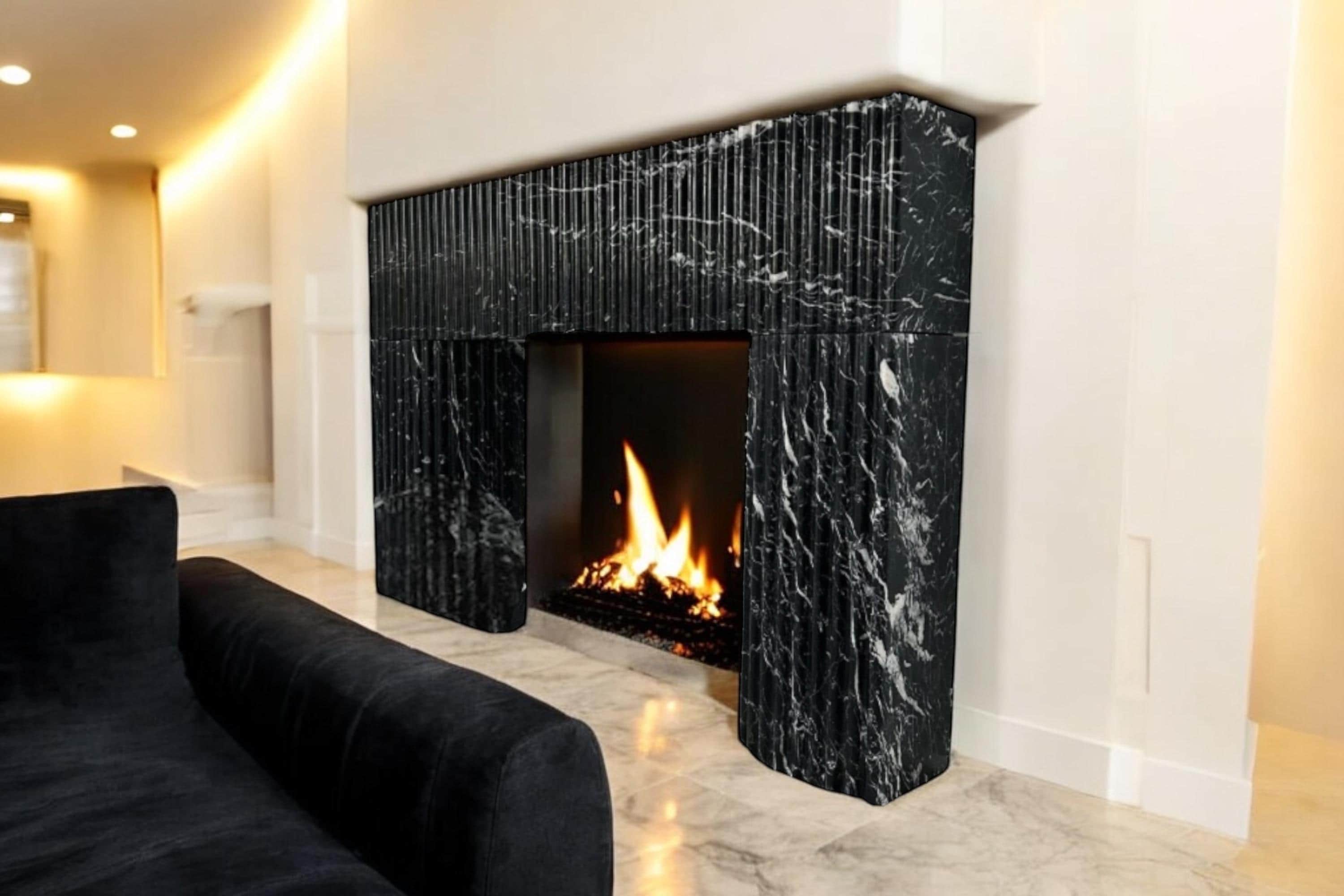 Fluted Black Marble Fireplace Mantel: Artisan Fireplace Surround - Etsy