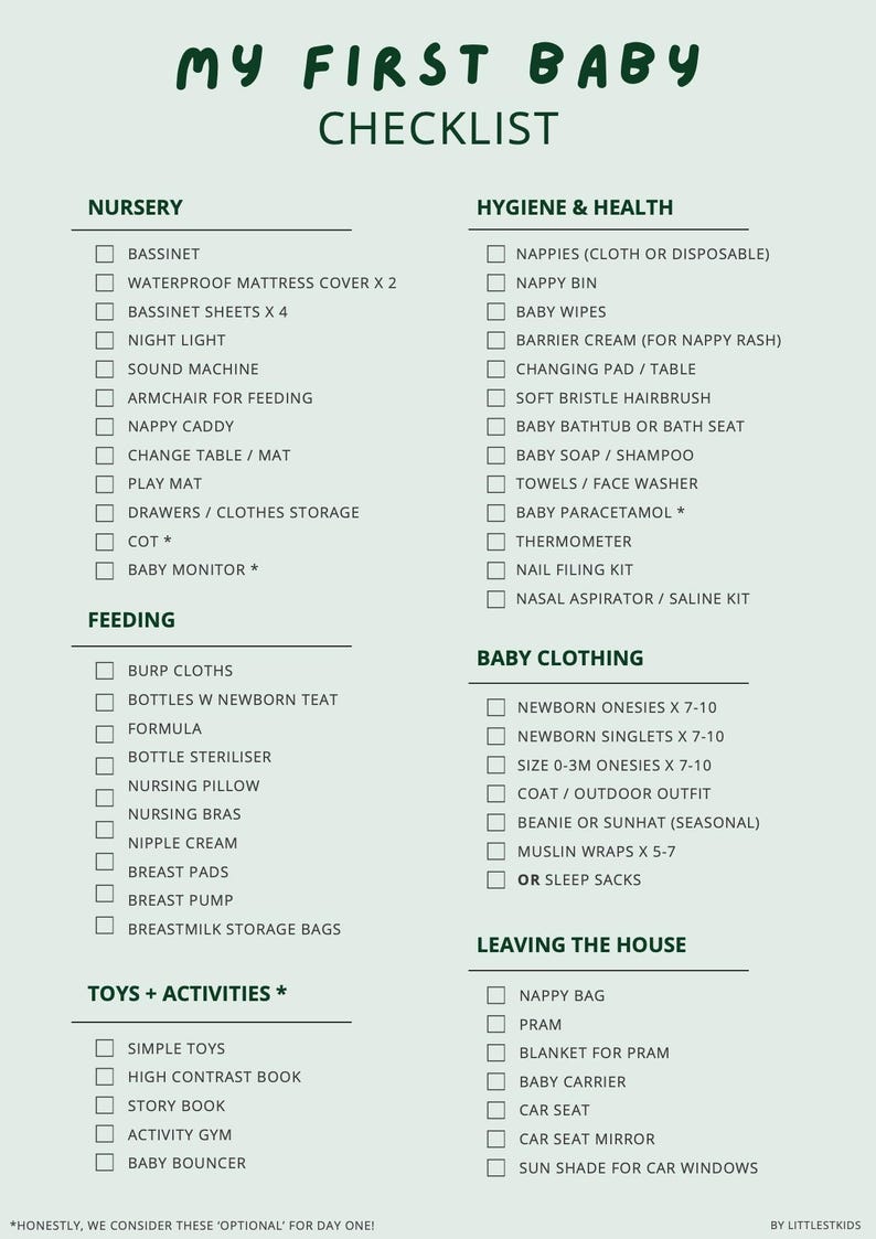 First Baby Checklist - Etsy