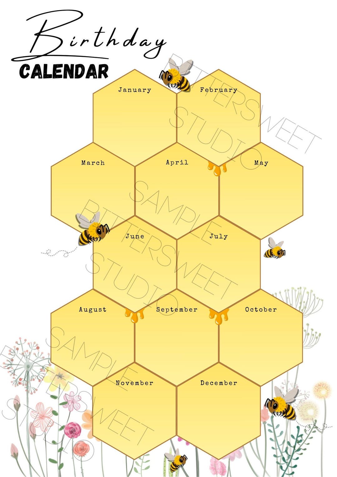 Birthday Calendar - Honeybee - Etsy
