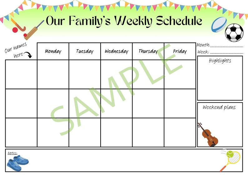 Weekly Family Activity Planner - Sport Activites Design - Etsy