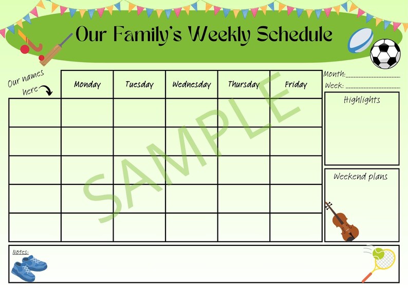 Weekly Family Activity Planner - Sport Activites Design - Etsy
