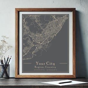 Custom City Street Map Art Print, Personalized Wall Poster (digital ...