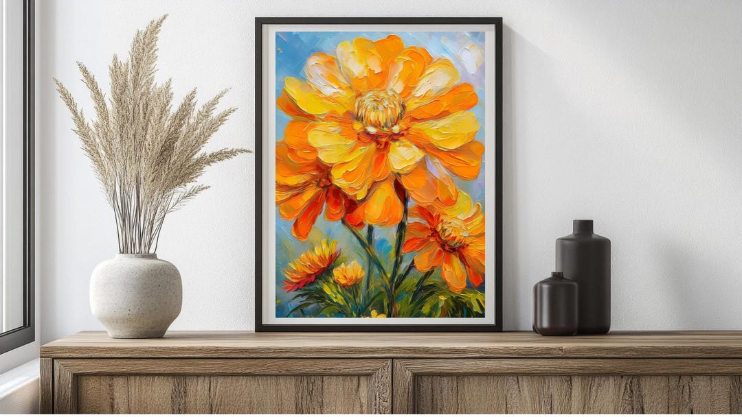 Beautiful Marigold Flower Art Painting as a Digital Download. - Etsy